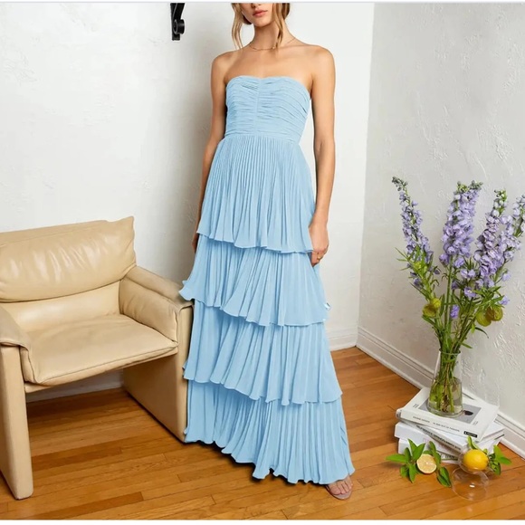 kiss prom | Dresses | Blue Strapless Ruffle Prom Dresss | Poshmark